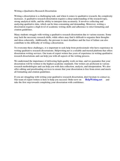 Writing A Qualitative Research Dissertation Pdf Methodology Qualitative Research