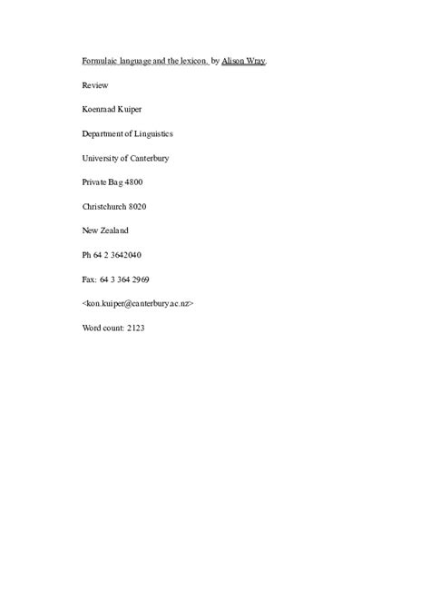 Doc Review Of Formulaic Language And The Lexicon