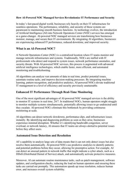 How Noc Managed Services Enhance It Performance And Security In Ai Noc Docx
