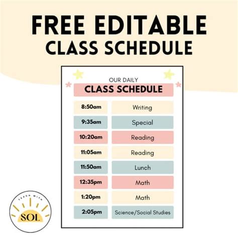 Free Editable Class Schedule By Teach With Sol Tpt