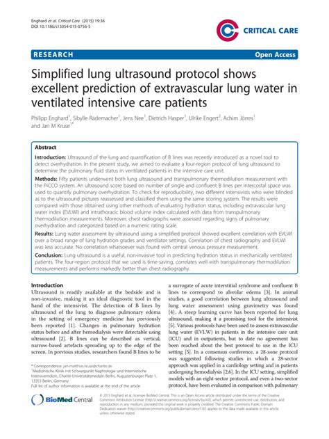 Pdf Simplified Lung Ultrasound Protocol Shows Excellent Prediction Of Extravascular Lung Water