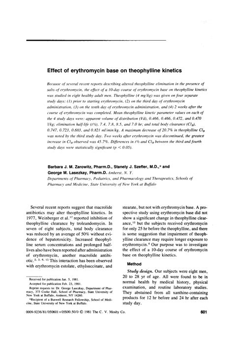Pdf Effect Of Erythromycin Base On Theophylline Kinetics