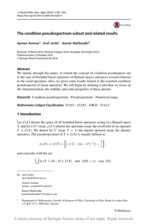 The Condition Pseudospectrum Subset And Related Results Request Pdf