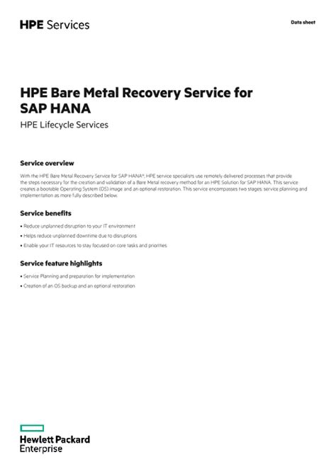 Hpe Bare Metal Recovery Service For Sap Hana Data Sheet