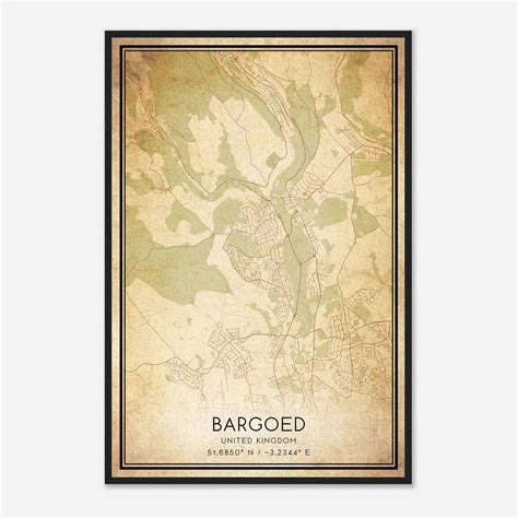 Vintage Bargoed United Kingdom Map Poster Bargoed City Road Wall Art Print Custom Maps And Posters