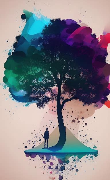 Premium Photo A Colorful Illustration Of A Man Under A Tree
