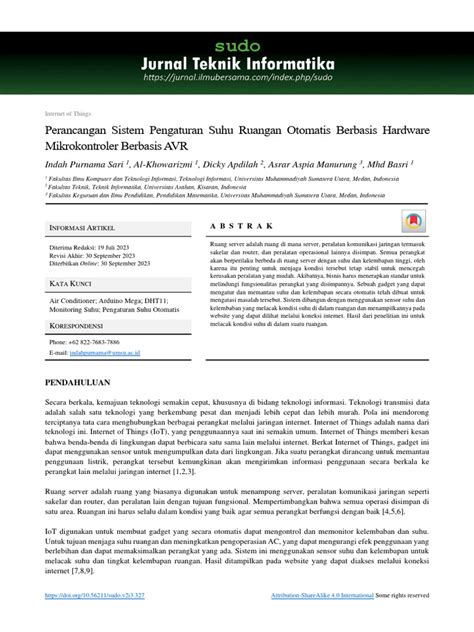 Perancangan Sistem Pengaturan Suhu Ruangan Otomatis Berbasis Hardware Mikrokontroler Berbasis