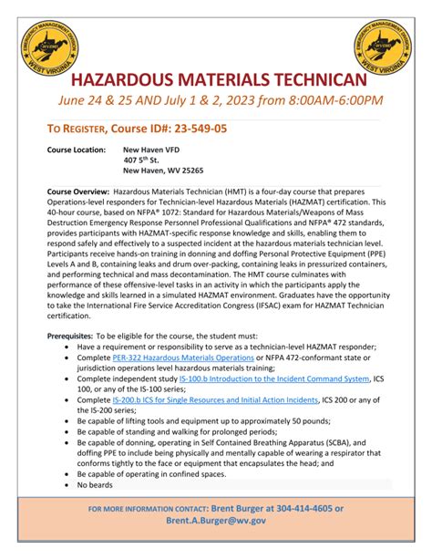 Hazardous Materials Technician West Virginia Public Service Training