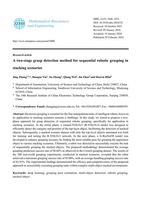 Pdf A Two Stage Grasp Detection Method For Sequential Robotic Grasping In Stacking Scenarios