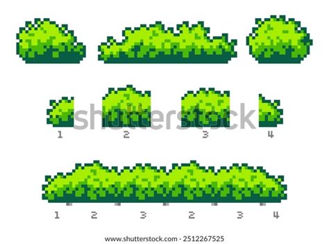 Set Pixel Art Sprites Bushes Game Stock Vector Royalty Free