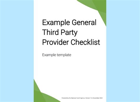 Example General Third Party Checklist National Youth Agency