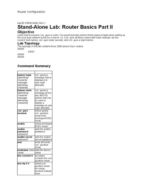 Stand Alone Lab Router Basics Part Ii Objective Pdf Password