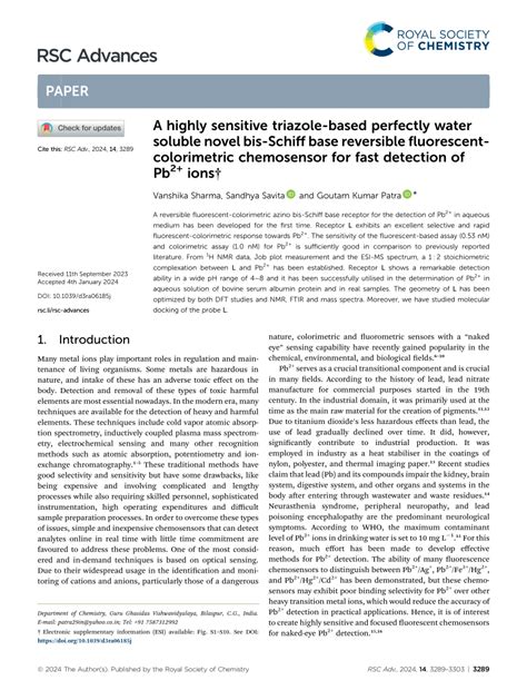 Pdf A Highly Sensitive Triazole Based Perfectly Water Soluble Novel Bis Schiff Base Reversible