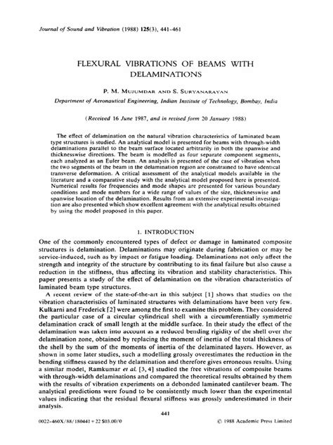 4 Flexural Vibrations Of Beams With Delaminations Mujumdar1988 Pdf Bending Beam Structure