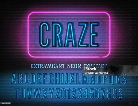 어두운 벽돌 배경에 숫자가 있는 좁은 파란색 네온 글꼴입니다 벡터 열풍 밤 핑크 라이트 박스 사인 밤 하루 시간대에 대한 스톡 벡터 아트 및 기타 이미지 Istock