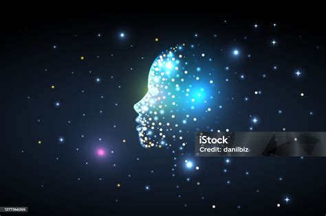 빛나는 푸른 입자 의식 기술 영혼의 얼굴 격리된 벡터 그림입니다 0명에 대한 스톡 벡터 아트 및 기타 이미지 0명 과학 기계류 Istock