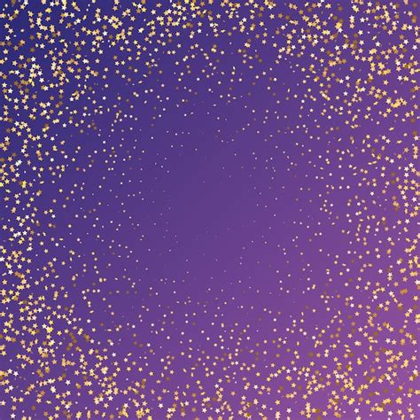 네온 퍼플 배경에 스타 스팽글 색종이 격리 된 평면 생일 카드입니다 골든 스타 배너 크리스마스 파티 프레임 벡터 골드