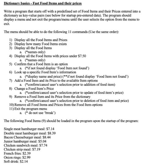 Program To Create Food Menu System In Python Assignment Solution