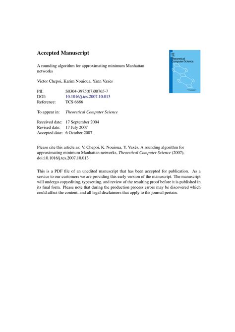 Pdf A Rounding Algorithm For Approximating Minimum Manhattan Networks