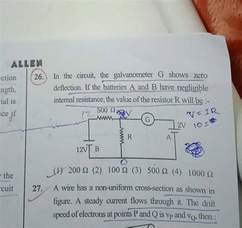 Alle토 26 In The Circuit The Galvanometer G Shows Zero Deflection If Th