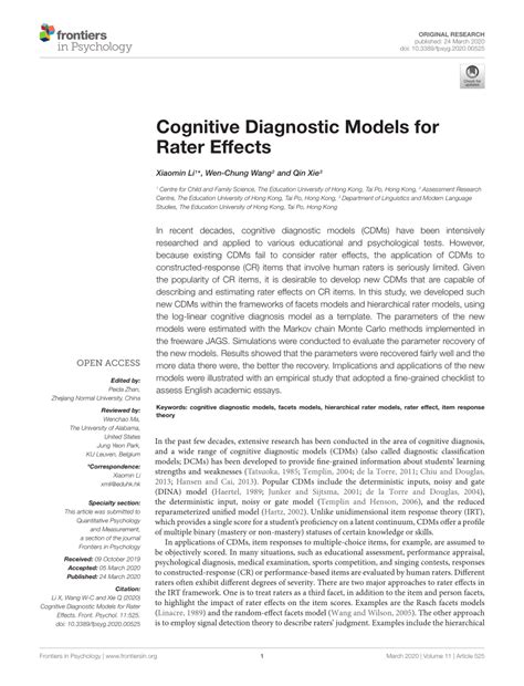 Pdf Cognitive Diagnostic Models For Rater Effects
