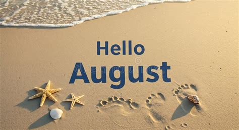 Hello August Beach Scene Stock Illustration Illustration Of Shells