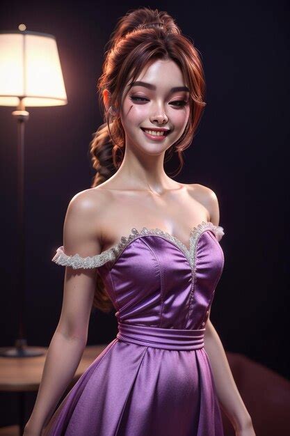 Premium Ai Image Smiling Beautiful Long Haired Woman In Evening Gown