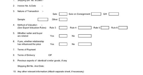 Affidavit Mart Export Value Declaration Format For Export