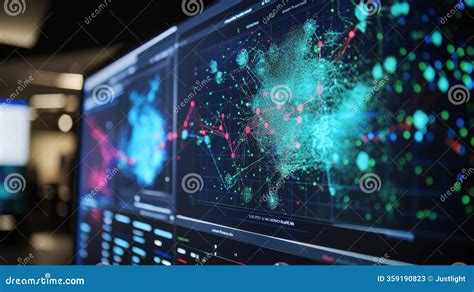 Innovative Manufacturing Process Displaying Complex Data Analysis On Computer Screen Stock Image