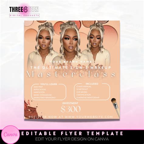 Diy Makeup Class Flyer Mua Class Flyer Beauty Training Class Hair Nail Lash Esthetician Editable