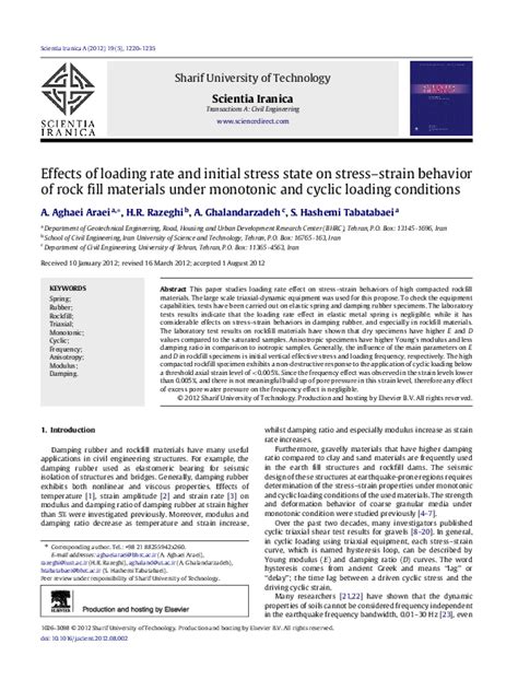 Pdf Effects Of Loading Rate And Initial Stress State On Stressstrain Behavior Of Rock Fill