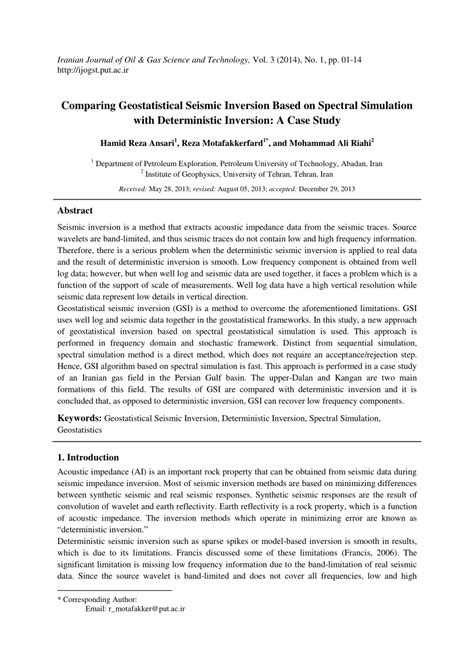 Pdf Comparing Geostatistical Seismic Inversion Based On Spectral