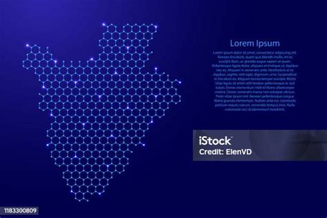 미래 육각 형 모양 선 노드의 파란색과 빛나는 별 배너 포스터 인사말 카드에 대한 벌집 또는 분자 구조의 형태로 부룬디지도 벡터 그림입니다 0명에 대한 스톡 벡터 아트 및
