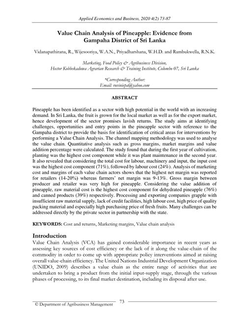 Pdf Value Chain Analysis Of Pineapple Evidence From Gampaha District Of Sri Lanka