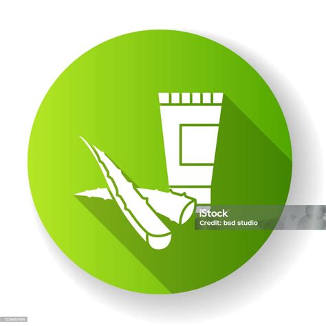 오가닉 크림 그린 플랫 디자인 긴 그림자 문 양 아이콘입니다 식물 성 로션 알로에 베라 추출물을 함유한 젤 천연 화장품 유기농 샴푸 피부과 실루엣 Rgb 컬러 일러스트 0