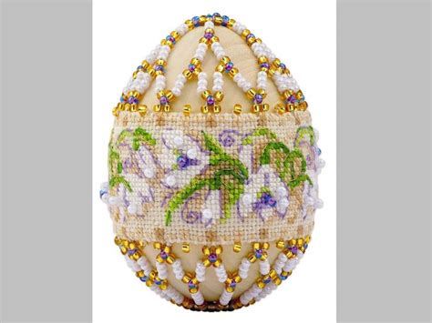 New Unopened Russian Counted Cross Stitch And Beadwork Kit Riolis B212 Easter Egg Snowdrop