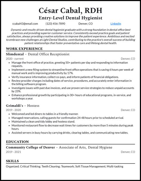 Dental Hygienist Resume Sample