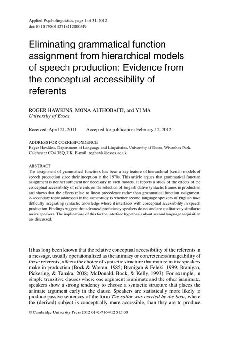 Pdf Eliminating Grammatical Function Assignment From Hierarchical Models Of Speech Production