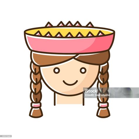 페루 소녀 Rgb 색상 아이콘 머리띠와 귀여운 웃는 여자 머리 전통적인 모자를 쓴 젊은 아가씨 라틴 아메리카 국가 머리 장식 현지 페루 아이 격리된 벡터 그림 개념에 대한