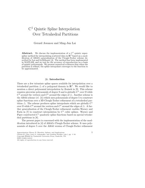 Pdf Quintic Spline Interpolation Over Tetrahedral Partitions