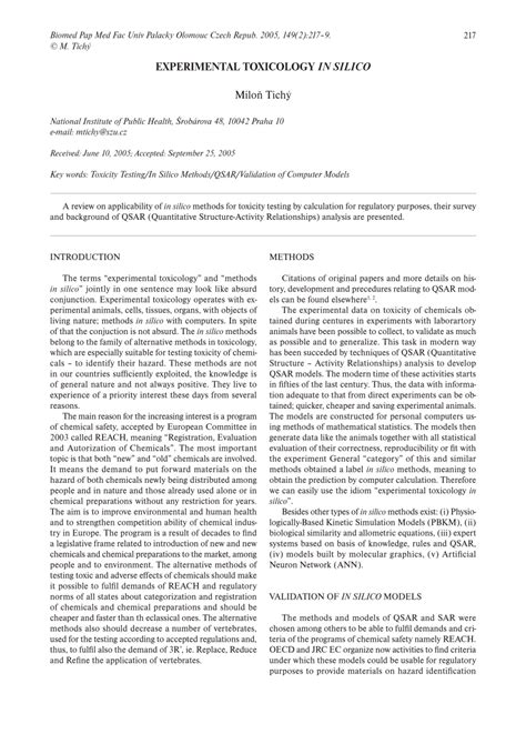 Pdf Experimental Toxicology In Silico