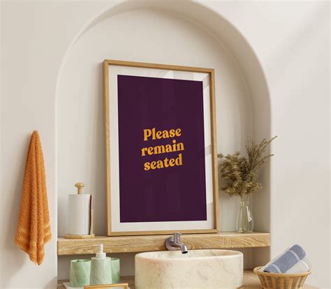 Please Remain Seated Bathroom Sign Print Minimal Typography Wall Art