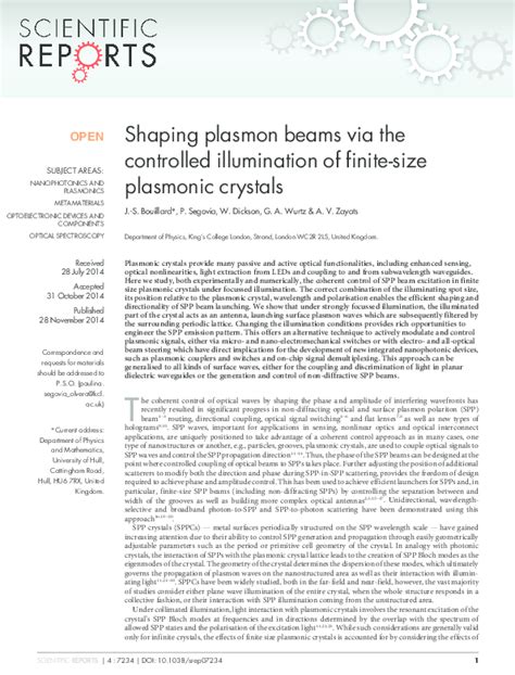 Pdf Shaping Plasmon Beams Via The Controlled Illumination Of Finite