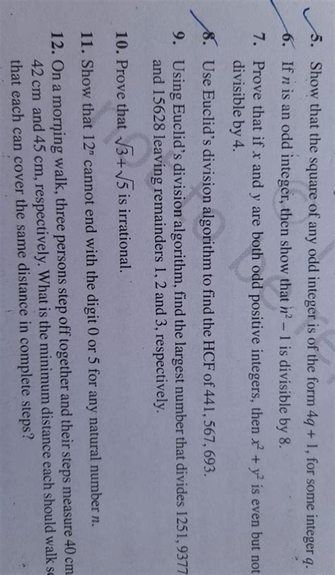 5 show that the square of any odd integer is of the form 4q 1 for some