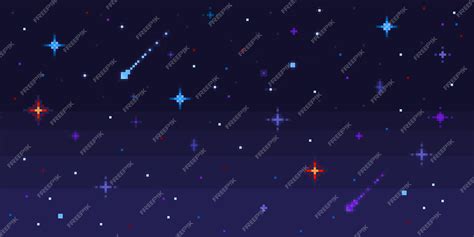 Premium Vector Pixel Art Night Sky Starry Space With Shooting Stars 8 Bit Pixelated Video Game