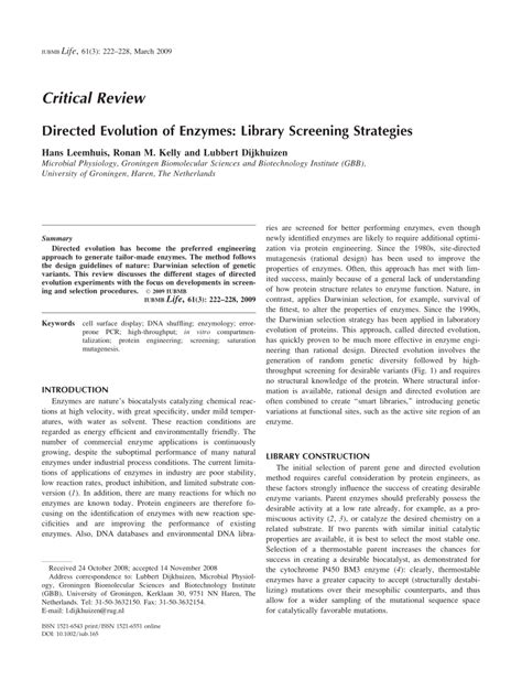Pdf Directed Evolution Of Enzymes Library Screening Strategies