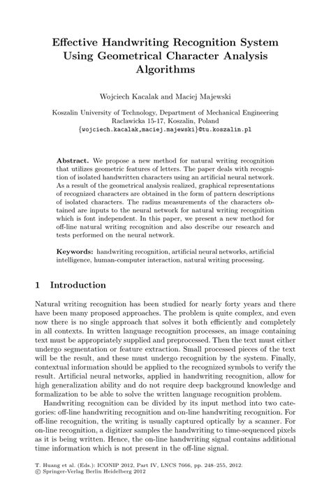 Pdf Effective Handwriting Recognition System Using Geometrical Character Analysis Algorithms