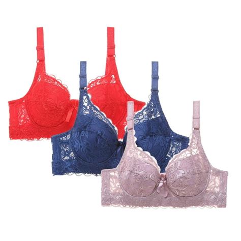 3 Pcs Floral Secret Comfort Rose Bralace Eyelet Bras For Women Full