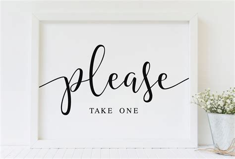 Please Take One Wedding Sign 5x7 8x10 Digital Download Etsy