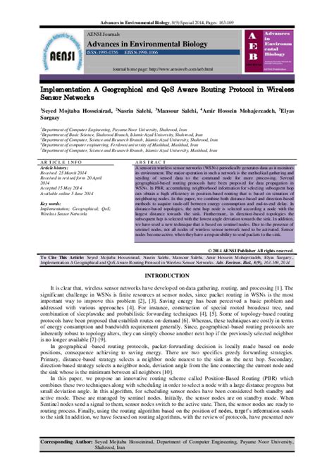 Pdf Implementation A Geographical And Qos Aware Routing Protocol In Wireless Sensor Networks